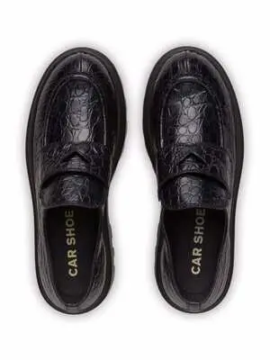 Car Shoe Crocodile Effect Moccasins - Black