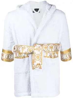 Versace Barocco-trim Hooded Bath Robe - White