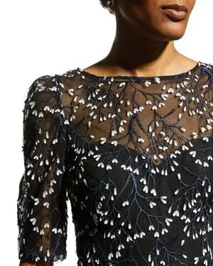 Rickie Freeman For Teri Jon 3d Lace High-low Dress - Black Multi