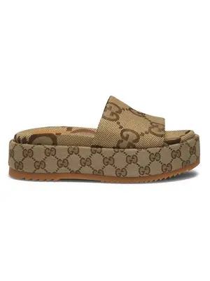 Gucci Angelina Maxi Gg Slide Sandals - Camel Ebony