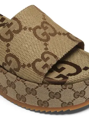 Gucci Angelina Maxi Gg Slide Sandals - Camel Ebony