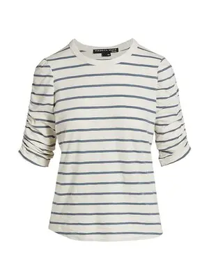 Veronica Beard Waldorf Striped Cotton T-shirt Ecru Slate