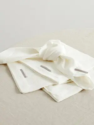 Brunello Cucinelli Set Of Four Bead-embellished Linen Napkins - Neutrals