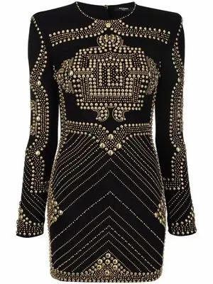 Balmain Stud-embellished Long-sleeve Dress