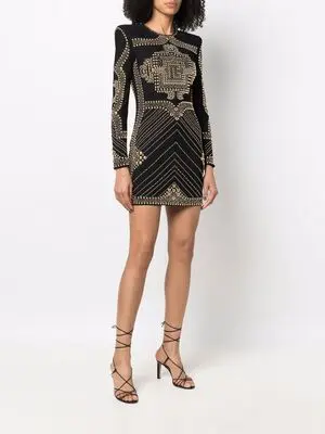 Balmain Stud-embellished Long-sleeve Dress
