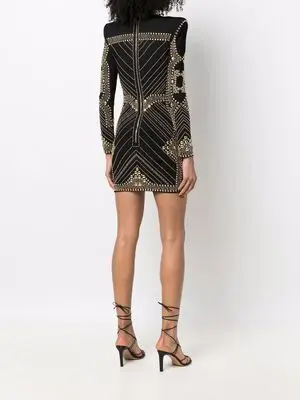 Balmain Stud-embellished Long-sleeve Dress
