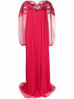 Alberta Ferretti Lace-detail Floor-length Gown - Red