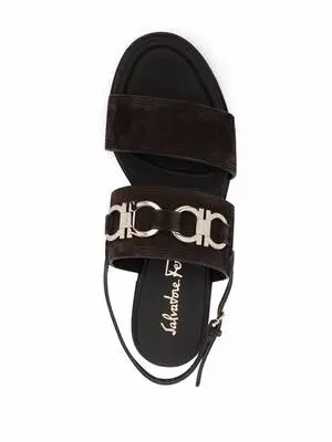 FERRAGAMO Gancini Plaque Suede Sandals - Brown