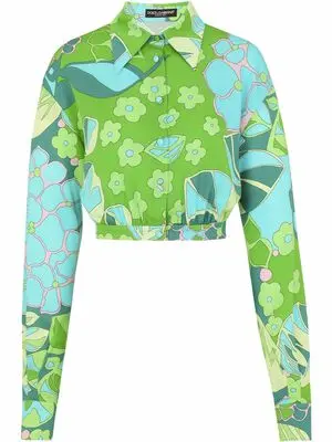 Dolce & Gabbana Floral-print Cropped Silk Shirt