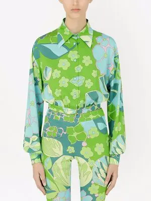 Dolce & Gabbana Floral-print Cropped Silk Shirt