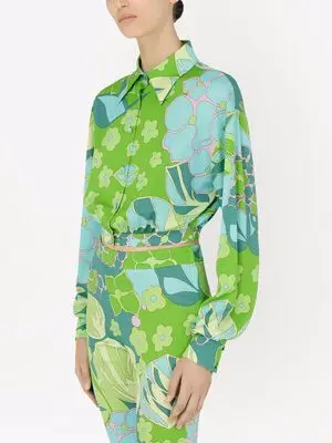 Dolce & Gabbana Floral-print Cropped Silk Shirt