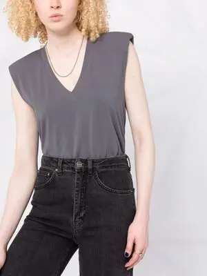 BLANCA VITA Sleeveless V-neck Top - Grey