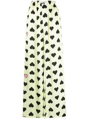 NATASHA ZINKO Heart-Print Wide-Leg Trousers