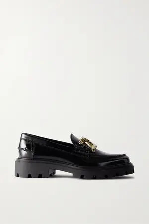 TOD'S Gomma Pesante Glossed-leather Loafers - Black