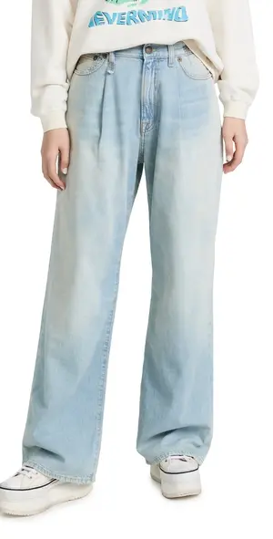 R13 Damon Pleated Wide Leg Jeans - Lennon Blue