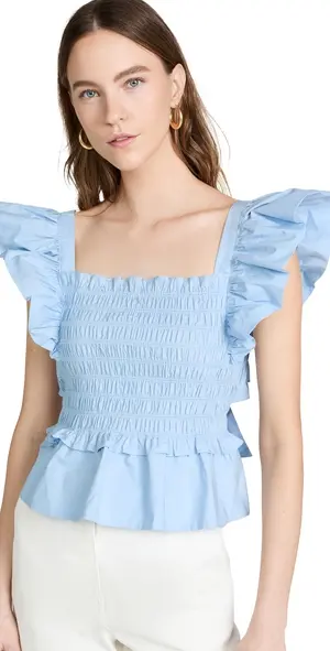 Sea Sleeveless Smocked Top