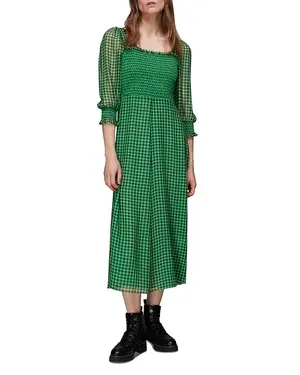 Whistles Shirred Gingham Dress