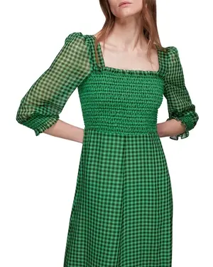 Whistles Shirred Gingham Dress