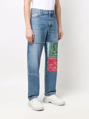 COUNTY OF MILAN Patchwork Bandana Straight Leg Jeans