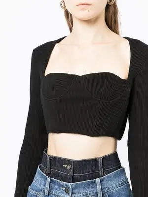Rokh Cropped Sweetheart Neck Top