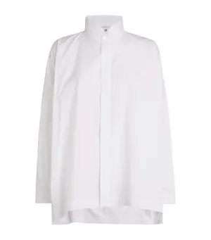 Eskandar Cotton Stand-collar Shirt - White