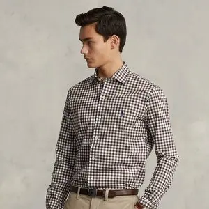Ralph Lauren Classic Fit Gingham Stretch Poplin Shirt Cooper Brown/white