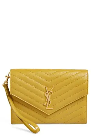 Saint Laurent Saint Laurent Monogram Quilted Leather Clutch Chartreuse