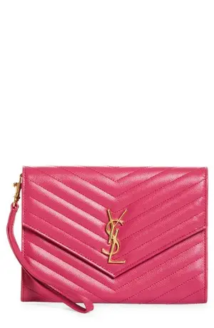 Saint Laurent Saint Laurent Monogram Quilted Leather Clutch Fuxia Couture