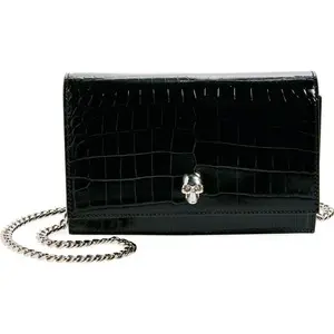 Alexander McQueen Mini Skull Croc-embossed Shoulder Bag - Black