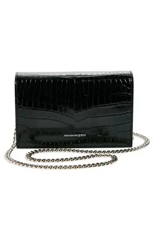 Alexander McQueen Mini Skull Croc-embossed Shoulder Bag - Black