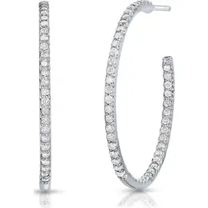 Roberto Coin Large Pavé Diamond Hoop Earrings - White Gold/diamond