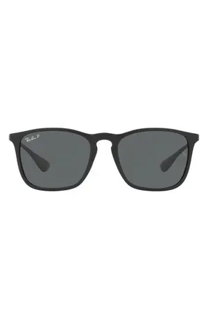 Ray-ban Ray-Ban 54mm Polarized Square Sunglasses Rubber Black/ Dark Grey Polar