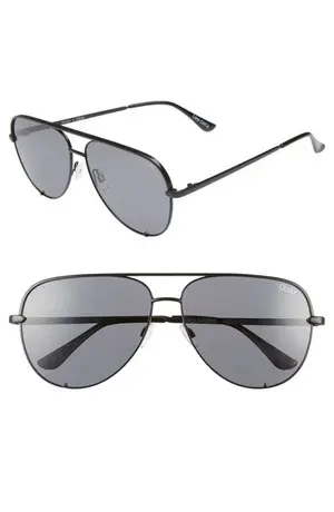 Quay QUAY High Key 64mm Oversize Aviator Sunglasses Black/ Smoke