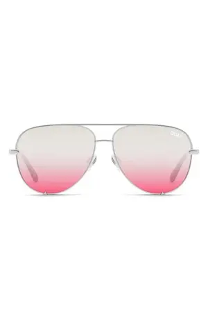Quay QUAY High Key 64mm Oversize Aviator Sunglasses Silver / Silver Pink