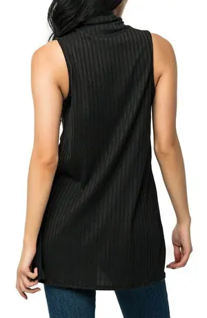 GIBSONLOOK Ribbed High-low Mock Neck Tunic Tank - Black