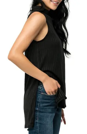GIBSONLOOK Ribbed High-low Mock Neck Tunic Tank - Black