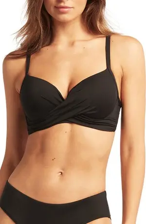 SEA LEVEL Cross Front D- & Dd-cup Molded Underwire Bikini Top - Black