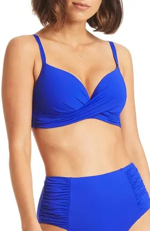 SEA LEVEL Cross Front D- & Dd-cup Molded Underwire Bikini Top - Cobalt