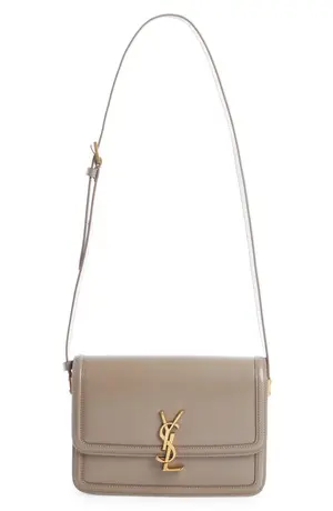 Saint Laurent Medium Solferino Leather Shoulder Bag Greyish Brown