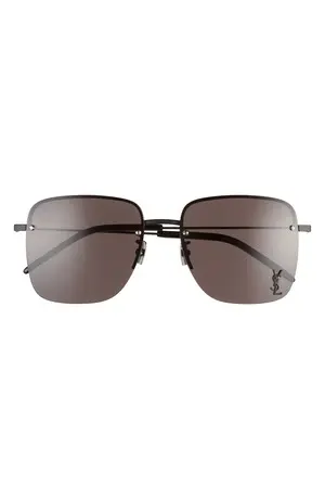 Saint Laurent Saint Laurent Semi Rimless Flat Front Square Sunglasses Black/ Black