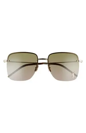 Saint Laurent Saint Laurent Semi Rimless Flat Front Square Sunglasses Gold/ Green Gradient