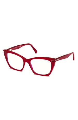 TOM FORD 54mm Blue Cat Eye Light Blocking Glasses Shiny Pink