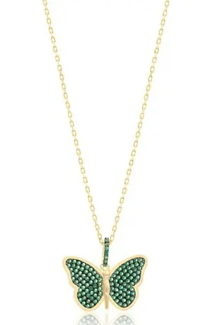 SHYMI SHYMI Pavé Butterfly Pendant Necklace Gold/ Green