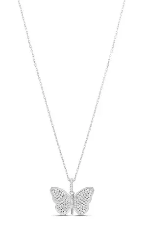 SHYMI Pavé Butterfly Pendant Necklace - Silver/ White