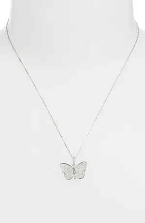 SHYMI Pavé Butterfly Pendant Necklace - Silver/ White
