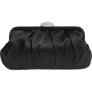 Nina Concord Pleated Satin Frame Clutch - Black