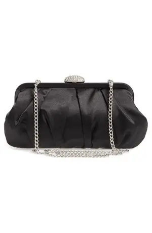Nina Concord Pleated Satin Frame Clutch - Black