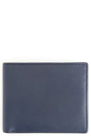 ROYCE NEW YORK Rfid Leather Bifold Wallet - Navy Blue / Burnt Orange