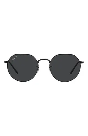 Ray-ban 51mm Polarized Round Sunglasses - Black/polarized Black
