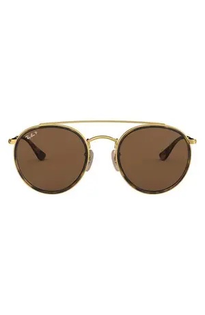 Ray-ban Ray-Ban 51mm Polarized Round Sunglasses Gold/ Brown
